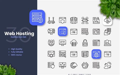 30 Web Hosting Outline Icon Set 350498 Templatemonster