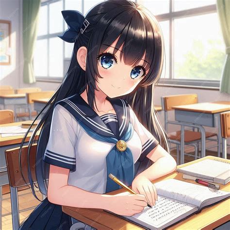 Anime School Girl In Classroom Premium Ai Generated Image