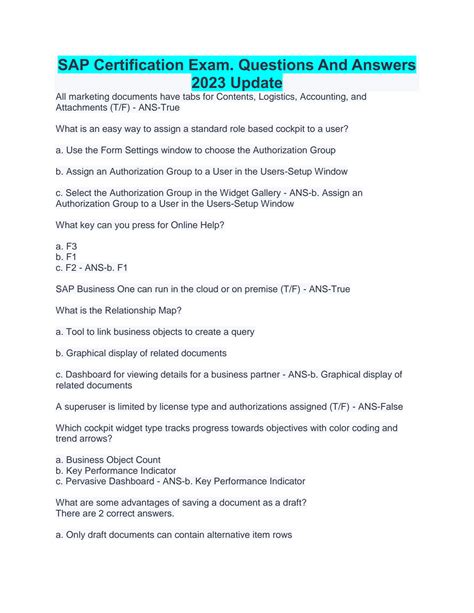 SOLUTION Sap Certification Exam Questions And Answers Update Studypool