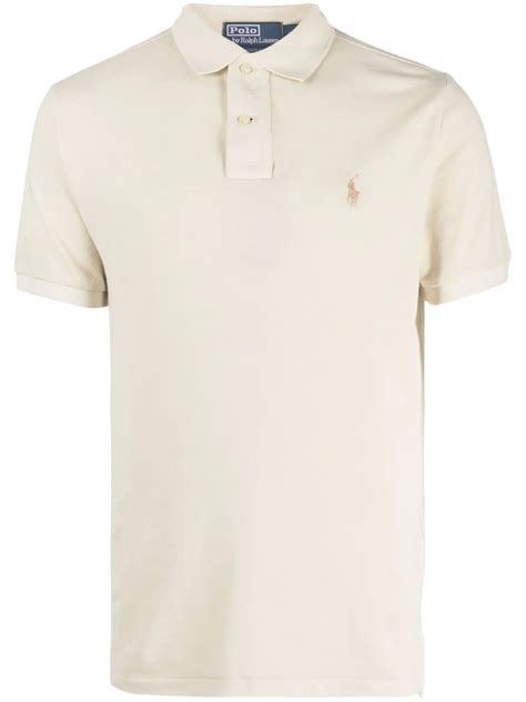 Polo Ralph Lauren Logo Embroidered Cotton Polo Shirt Neutrals Farfetch