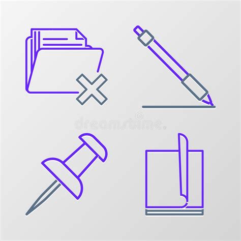 Set Line File Document Push Pin Pen Line And Delete Folder Icon