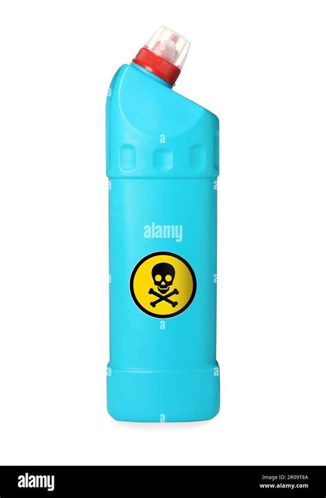 Bottle Of Toxic Household Chemical With Warning Sign On White
