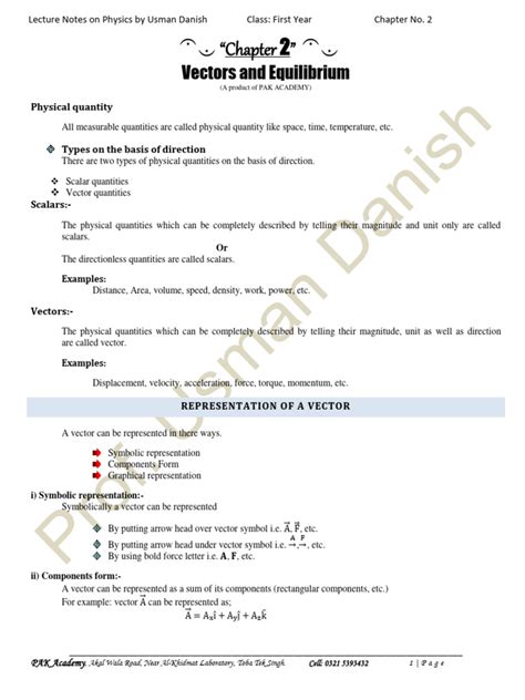 Chapter No 2 First Year Notes Pdf Cartesian Coordinate System Euclidean Vector