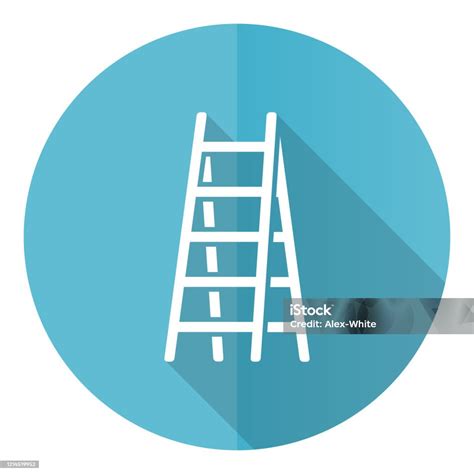 흰색 배경 단계 등반 도구 Eps 10의 레벨 일러스트레이션에 격리 된 이중 사다리 파란색 둥근 평면 디자인 벡터 아이콘 사다리에 대한 스톡 벡터 아트 및 기타 이미지