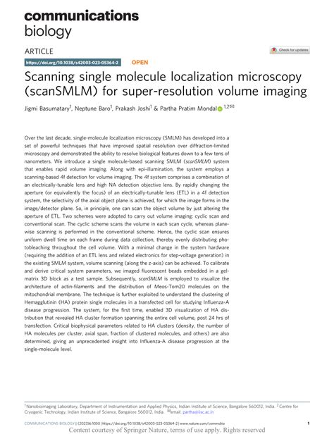 Pdf Scanning Single Molecule Localization Microscopy Scansmlm For Super Resolution Volume