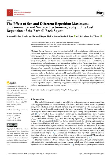 PDF The Effect Of Sex And Different Repetition Maximums On Kinematics And Surface