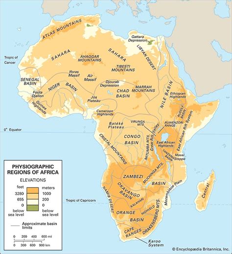 Labeled Physical Features Map Of Africa