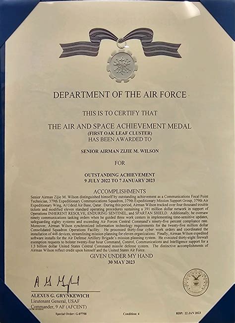 Usaf Airforce Acheivement Zijie Wilson