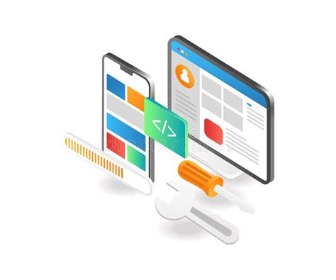 3d flat illustration of application layout with programming language
