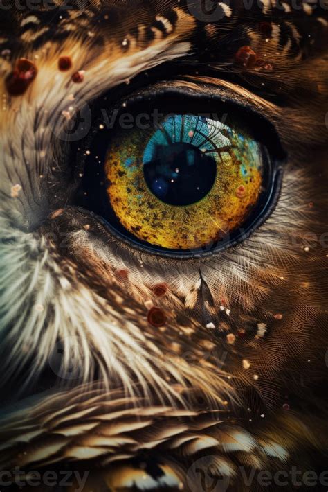 Owls Eye Extreme Close Up Macro Photo Eye Of The Short Eared Owl