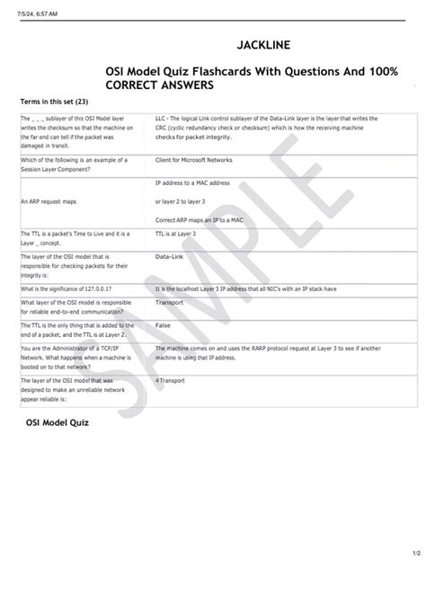 Osi Model Quiz Flashcards With Questions And 100 Correct Answers Computer Tech Stuvia Us