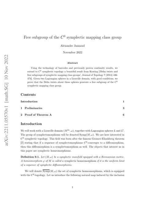 Pdf Free Subgroup Of The C0 Symplectic Mapping Class Group