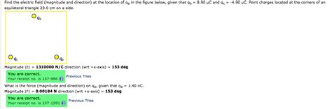 solved find the electric field magnitude and direction at