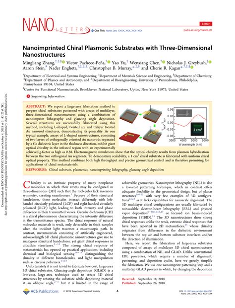 Pdf Nanoimprinted Chiral Plasmonic Substrates With Three Dimensional Nanostructures