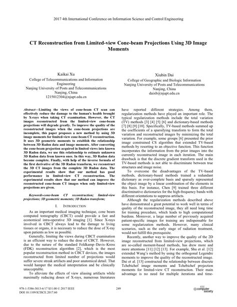 Pdf Ct Reconstruction From Limited View Cone Beam Projections Using