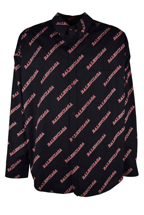Mens Luxury Shirt Balenciaga Black And Red Monogrammed Shirt