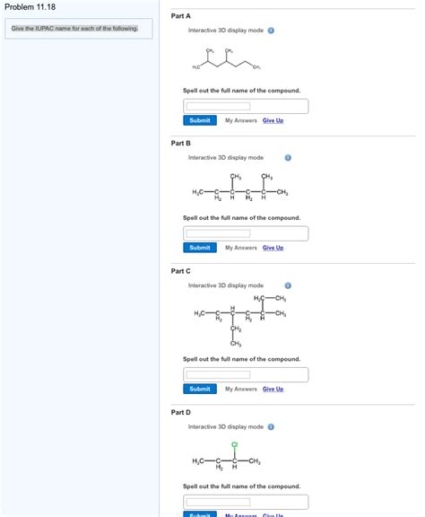Solved Problem Part A Give The IUPAC Name For Each Of Chegg Com