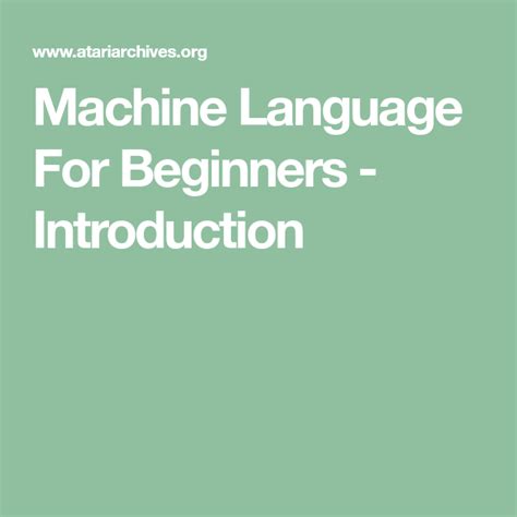 machine language for beginners introduction