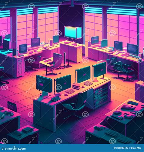 3d Rendering Of A Computer Room With A Lot Of Monitors Ai Generated Stock Illustration