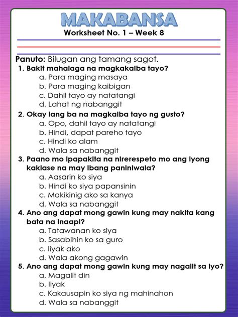 Makabansa Worksheet Week 8 Pdf