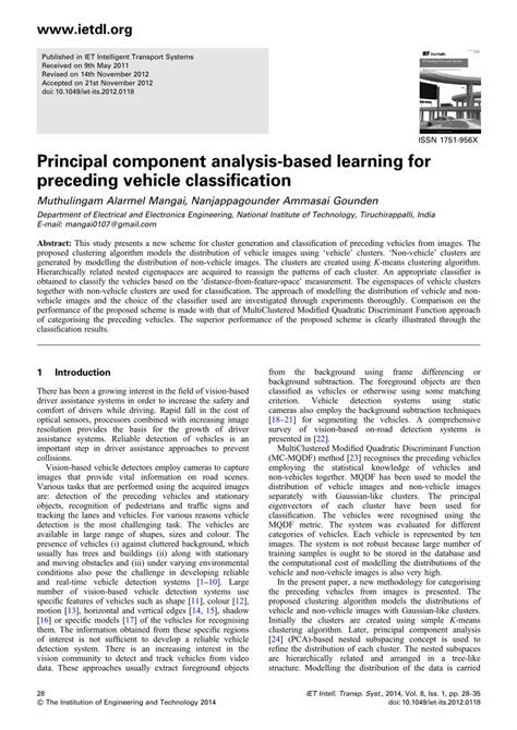 Pdf Principal Component Analysis Based Learning For Preceding Vehicle