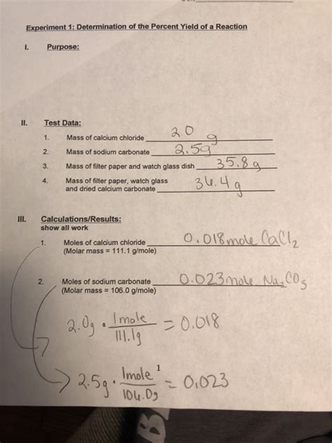 Solved Experiment Determination Of The Percent Yield Of A Chegg