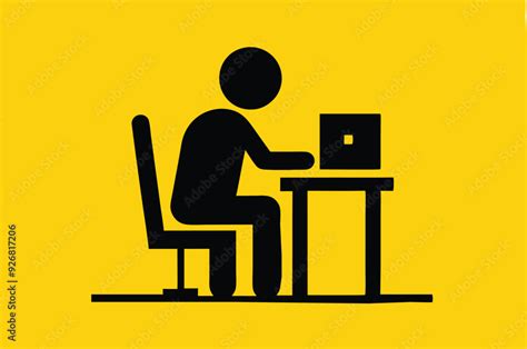 Person At The Computer Symbol Computer Work Icon Office Work Sign Remote Work Symbol
