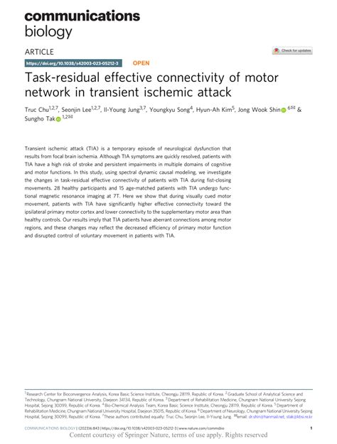 Pdf Task Residual Effective Connectivity Of Motor Network In Transient Ischemic Attack