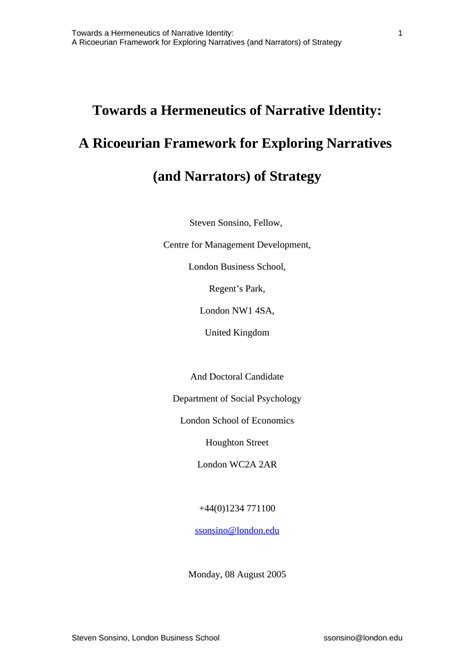 Pdf Towards A Hermeneutics Of Narrative Identity A Ricoeurian Framework For Exploring