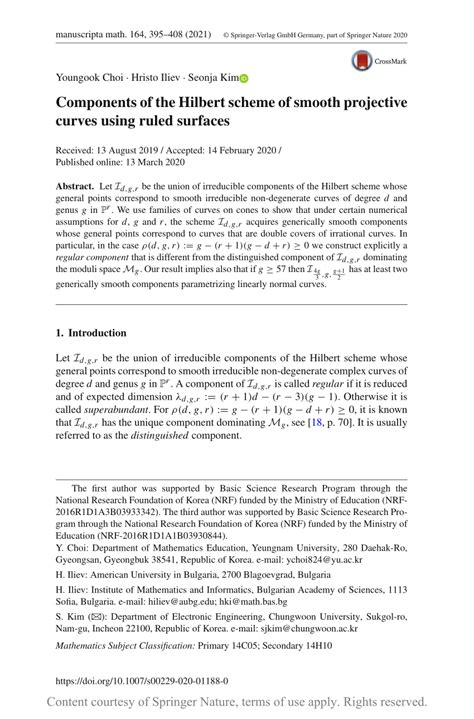 Components Of The Hilbert Scheme Of Smooth Projective Curves Using Ruled Surfaces Request Pdf
