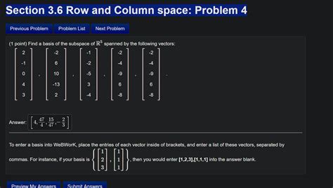 solved section 3 6 row and column space problem 4 previous