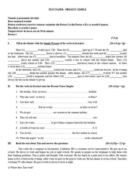 Present Simple Test Download Free Pdf Question Languages