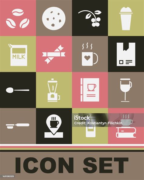 커피 컵과 책 아이리쉬 커피 가방 콩 콩 가지 설탕 스틱 패킷 우유 종이 패키지 및 하트 아이콘을 설정합니다 벡터 가방에 대한 스톡 벡터 아트 및 기타 이미지 Istock