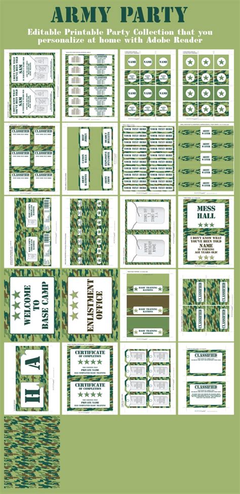 Army Theme Party Template Bundle Invitation Printable Etsy