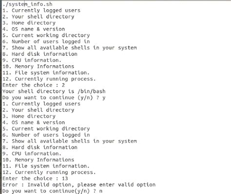write a script to print system information using commands