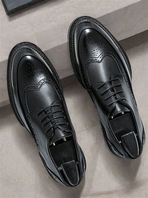 Black Wingtip Brogue Leather Formal Dress Oxfords Shoes For Men