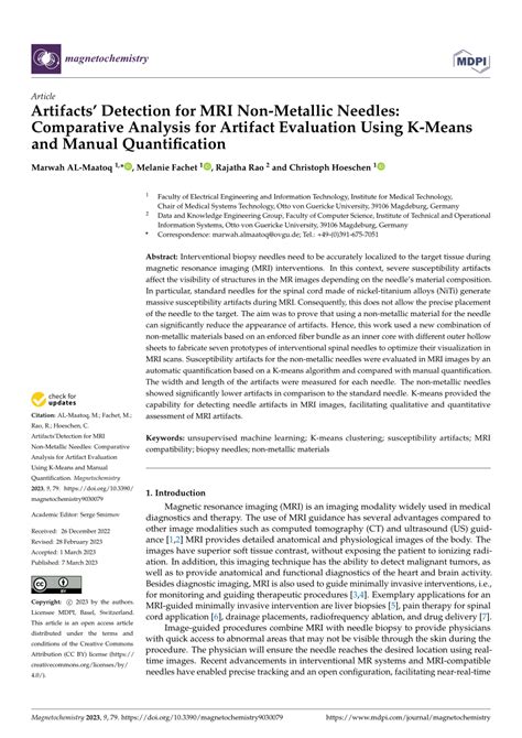 Pdf Artifactsdetection For Mri Non Metallic Needles Comparative Analysis For Artifact