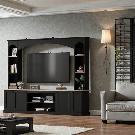 91 Arched Entertainment Center With Bookshelves Farmhouse Tv Stand