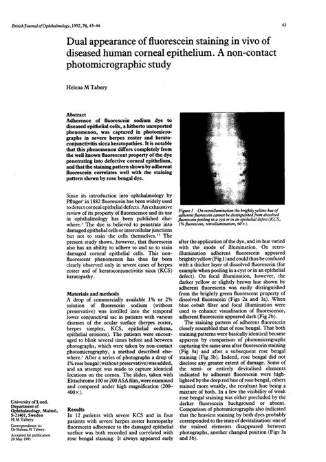 Dual Appearance Of Fluorescein Staining In Vivo Of Diseased Human