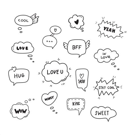 Cute Hand Drawn Doodle Vector Set Speech Bubbles With Dialog Words Love