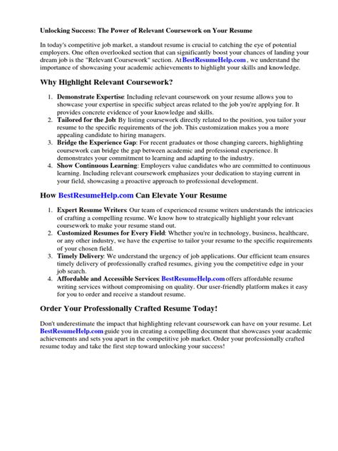 Relevant Coursework On Resume Example Pdf Résumé Expert