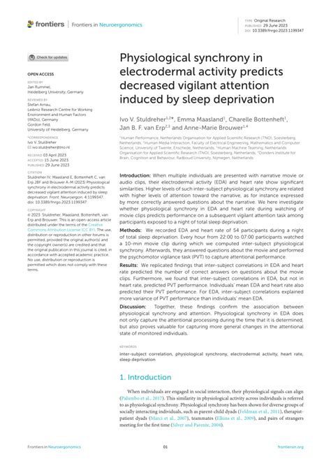 Pdf Physiological Synchrony In Electrodermal Activity Predicts Decreased Vigilant Attention