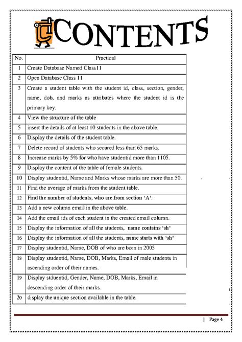 Term 2 Xi Ip Practical File 2021 22 Page 4 No Practical 1 Create Database Named Class 2