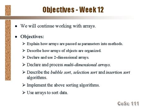 objectives 11 we will work with processing arrays