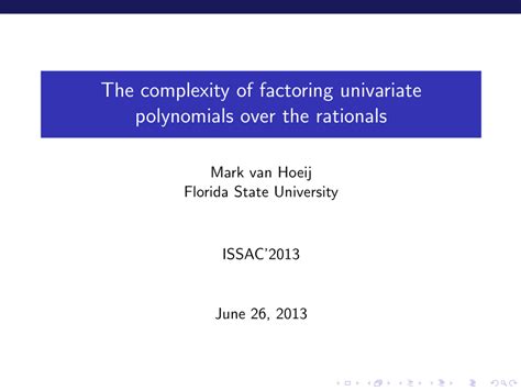 PDF The Complexity Of Factoring Univariate Polynomials Over The Rationals