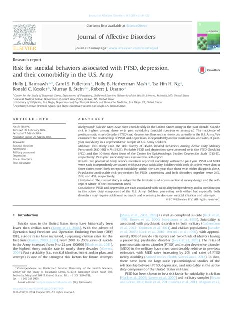 Pdf Risk For Suicidal Behaviors Associated With Ptsd Depression And Their Comorbidity In The