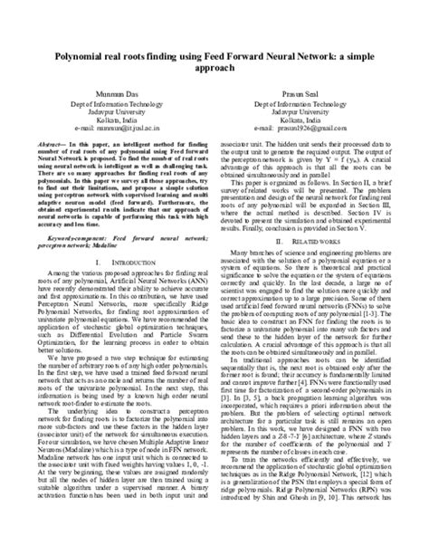 Pdf Polynomial Real Roots Finding Using Feed Forward Neural Network