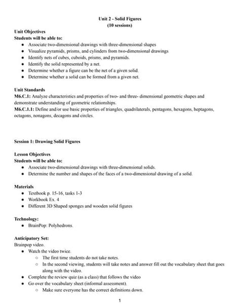 Unit 2 Solid Figures 6th Grade Pdf