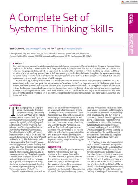 Insight 2017 Arnold A Complete Set Of Systems Thinking Skills