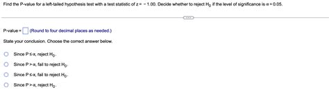 solved find the p value for a left tailed hypothesis test